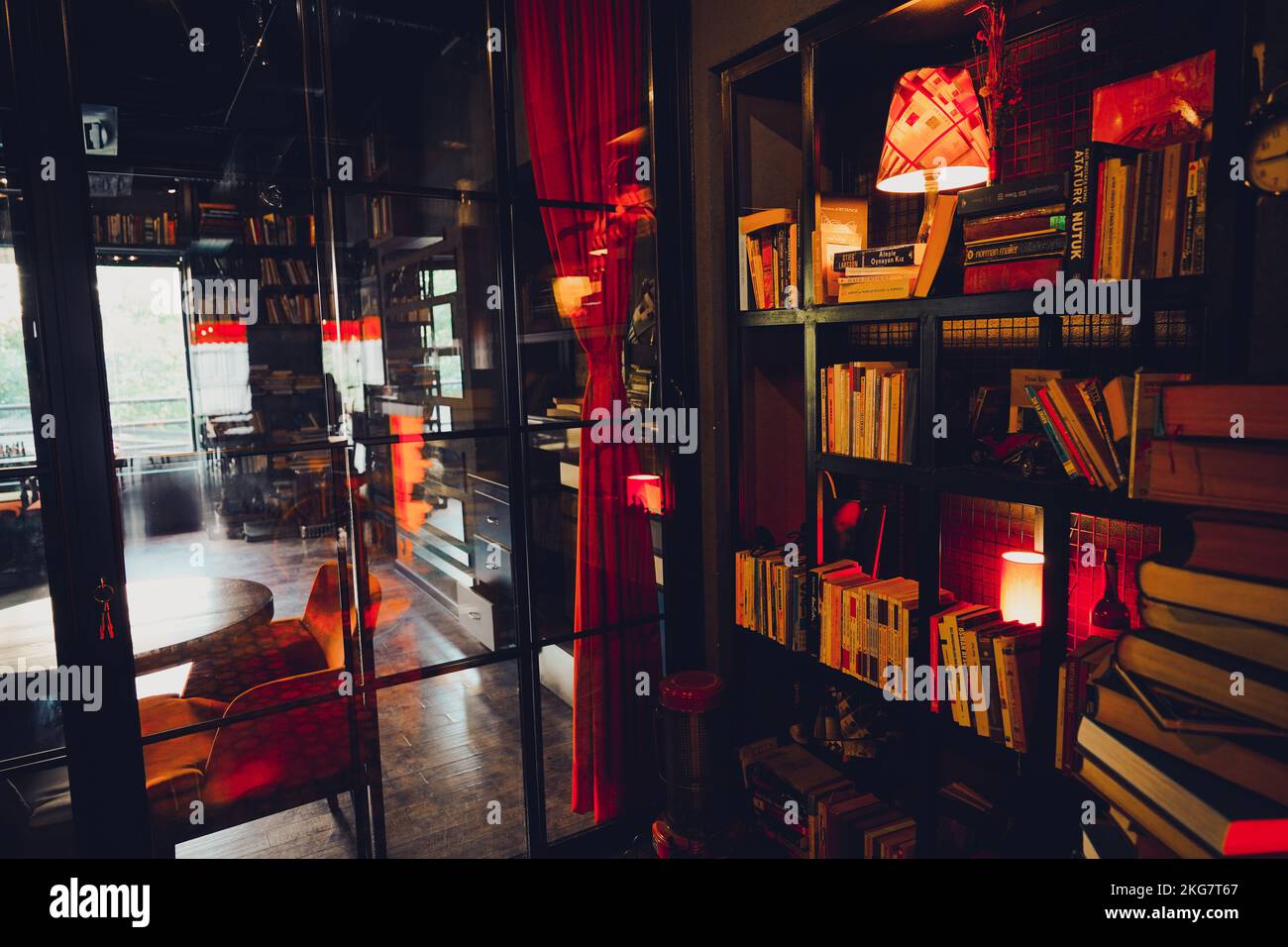 Books on shelves in restaurant and library Stock Photo - Alamy