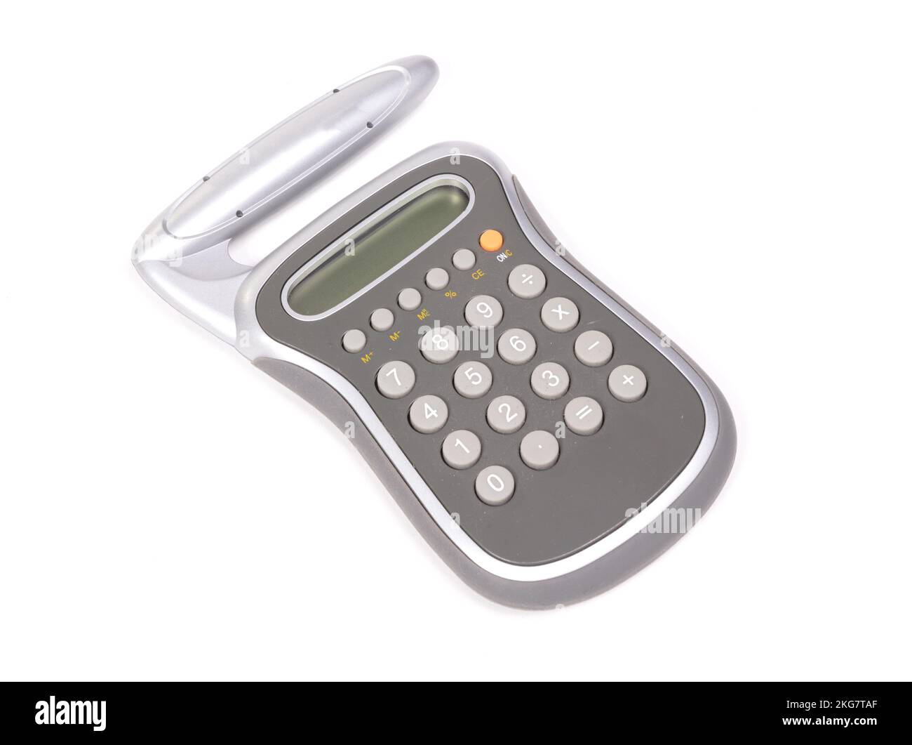 Vintage calculator, isolated on white, dirty and covered in dust Stock ...