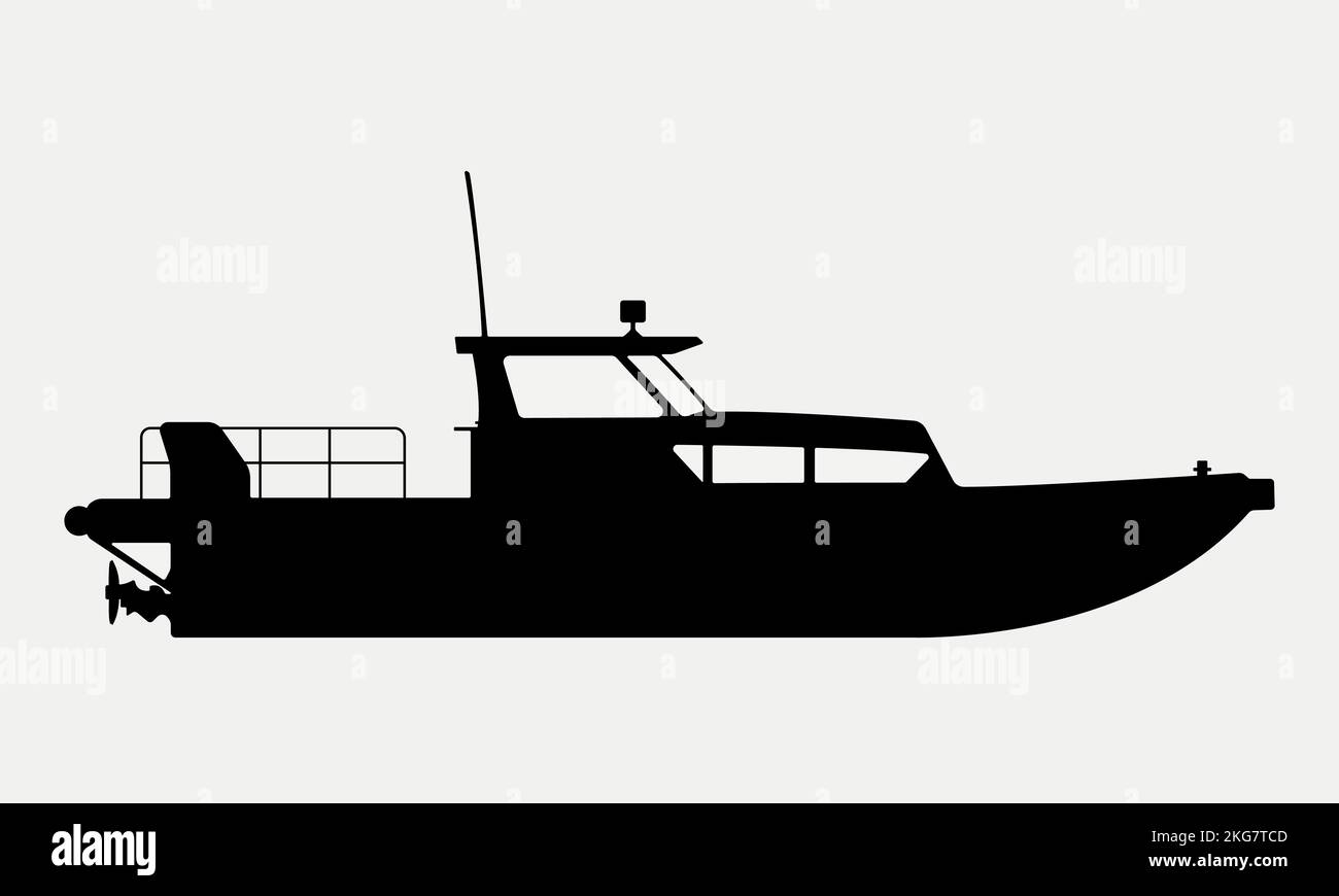 A silhouette of a patrol boat isolated on a white background Stock ...