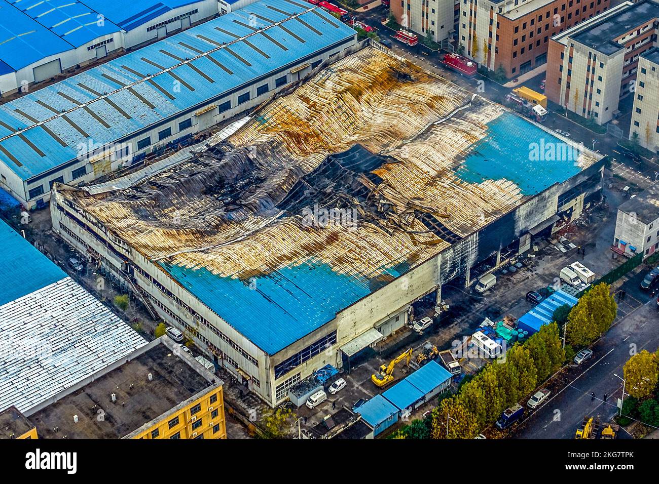 ANYANG, CHINA - NOVEMBER 22, 2022 - Photo taken by drone shows the fire ...