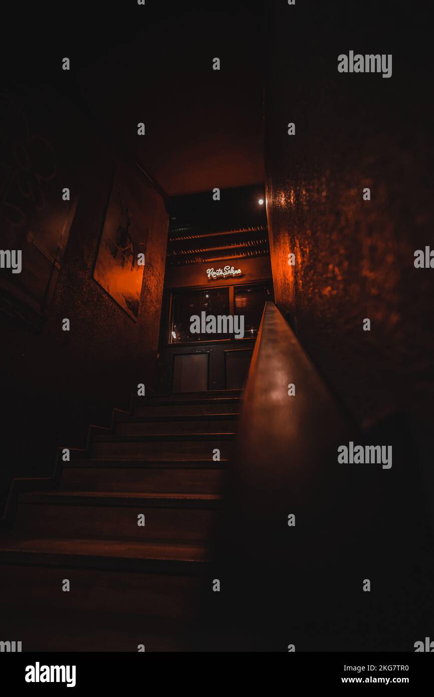 Stairs leading to the concert area inside the pub Stock Photo - Alamy