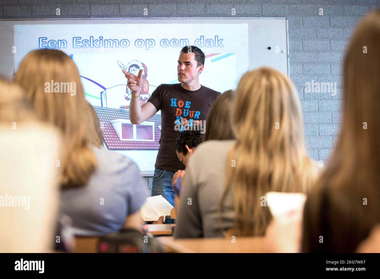 Teacher in a classroom in a secondary school. Holland. vvbvanbree ...