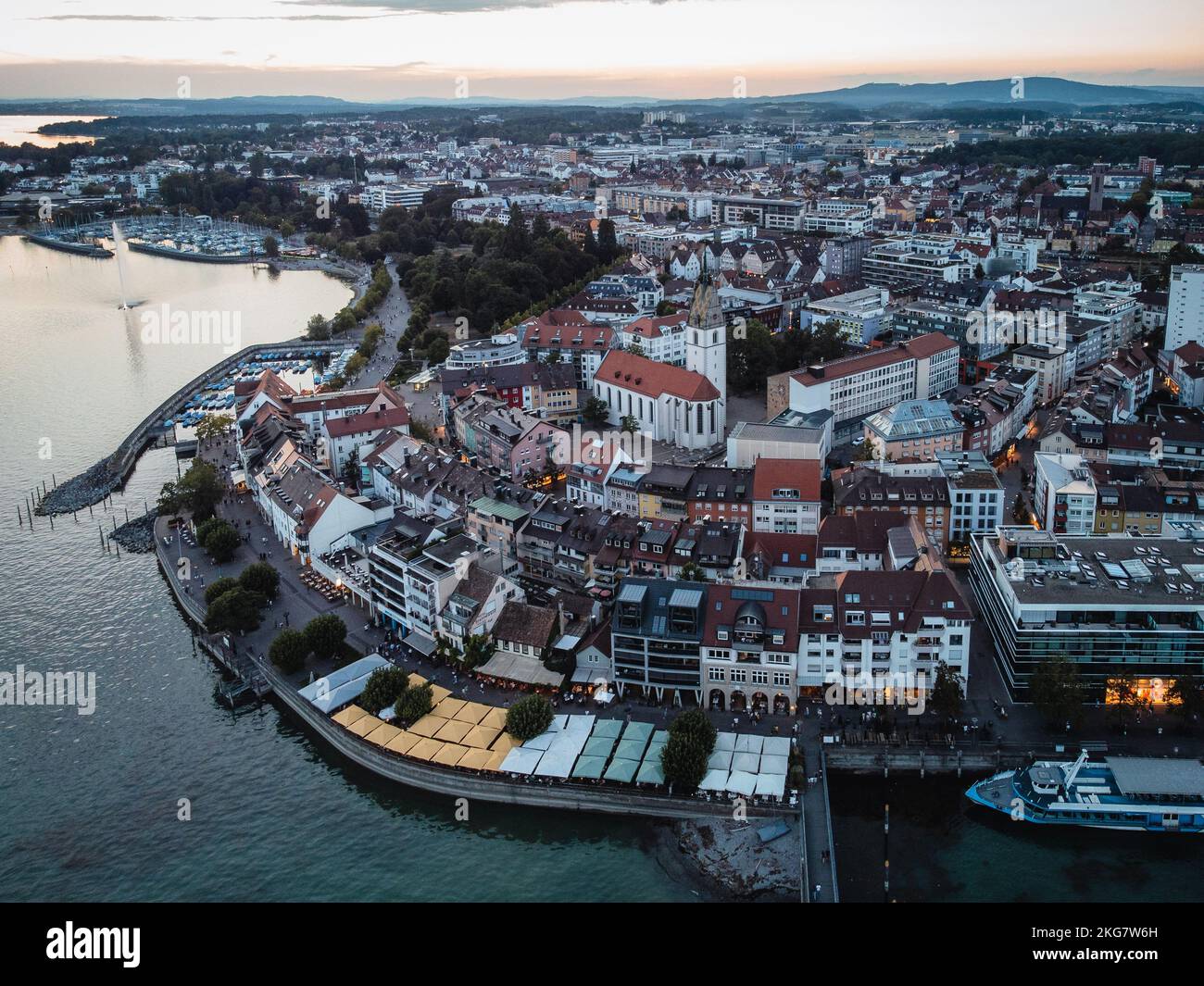 An aerial view of Friedrichshafen on Lake Constance in southern Germany ...