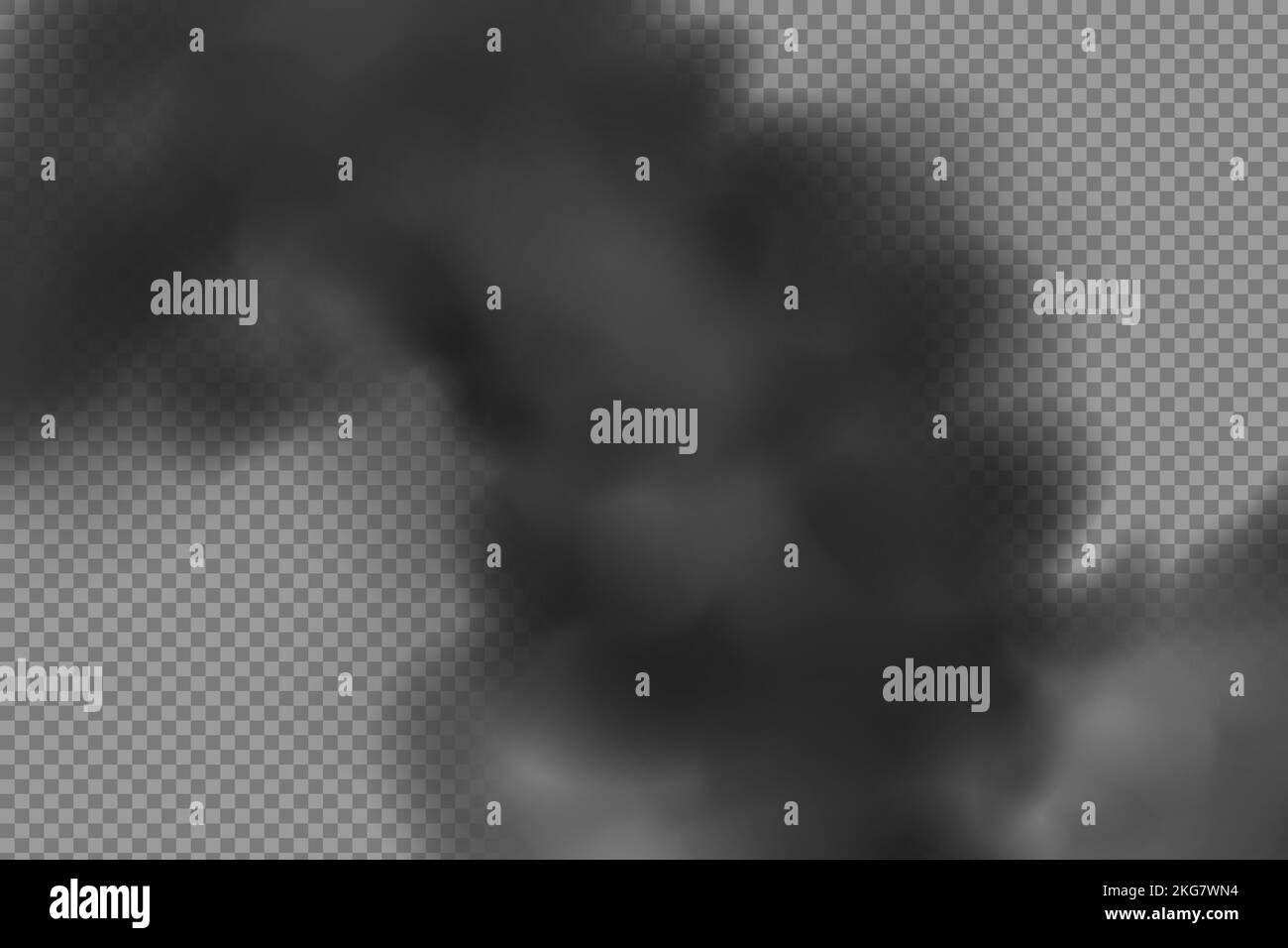 Realistic vector isolated on transparent background.Black smoke, smog ...