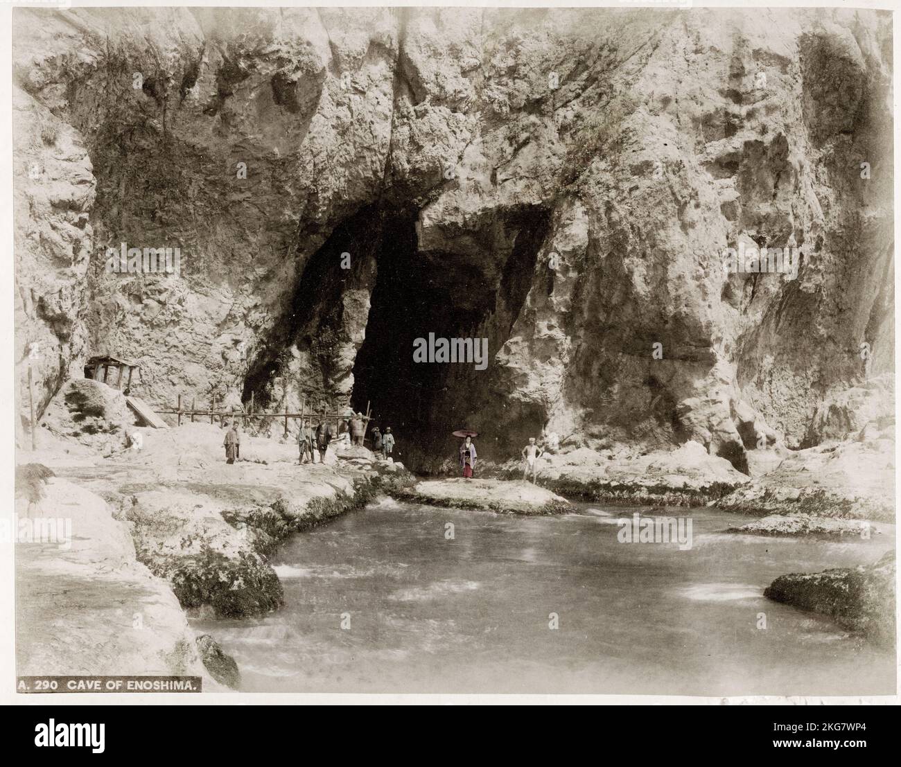 Vintage 19th century photograph: Rock cave at Enoshima, Japan Stock ...