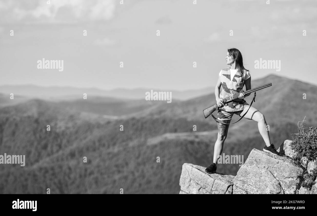 Military female. Army forces. Woman military outfit hold weapon ...