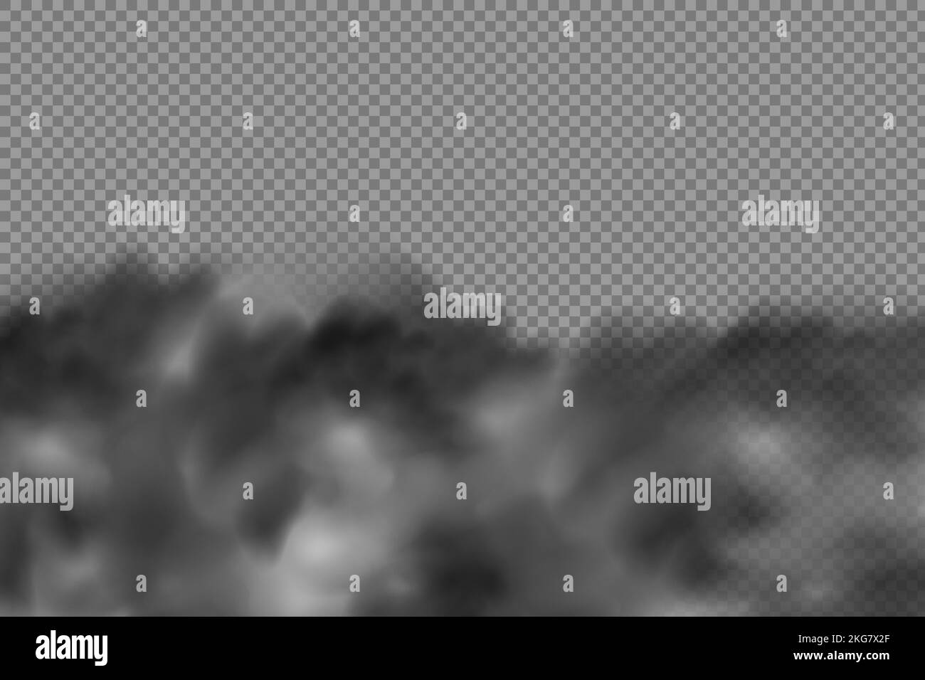 Realistic vector isolated on transparent background.Black smoke, smog ...