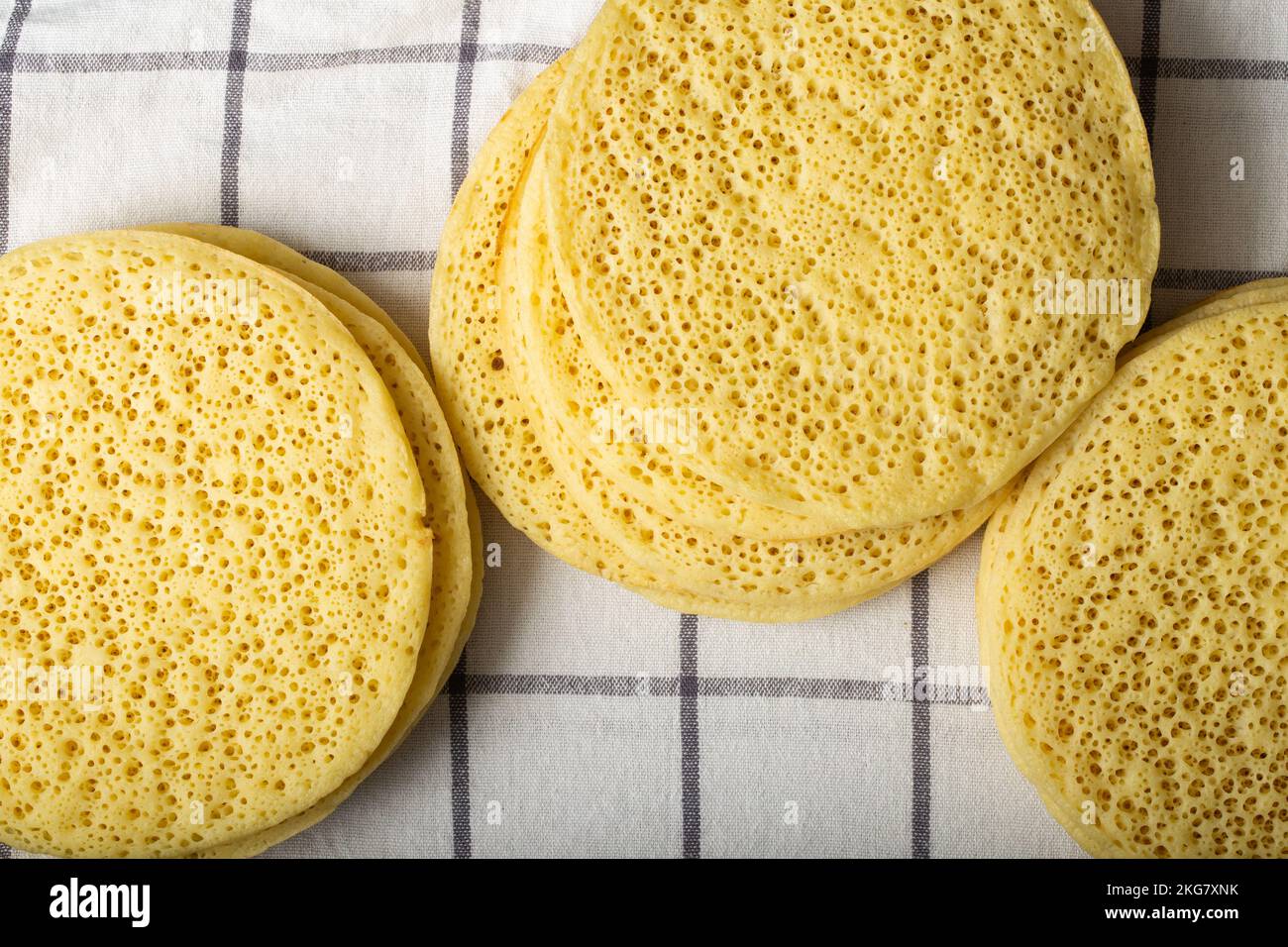 Top view shot of a moroccan pancake Baghrir, Homemade traditional ...