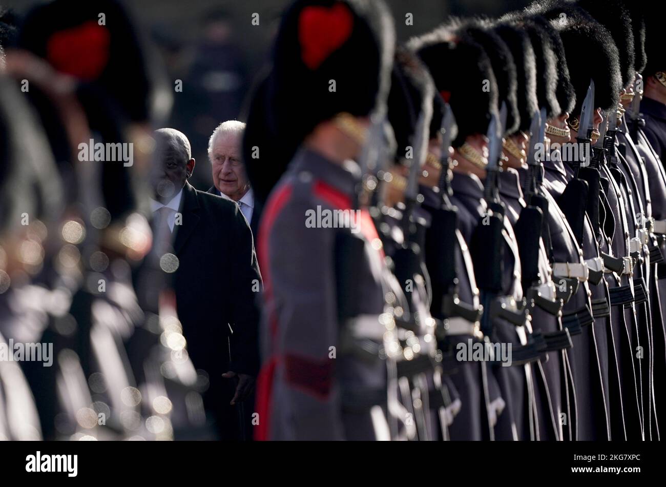 President Cyril Ramaphosa of South Africa, walks with King Charles III ...