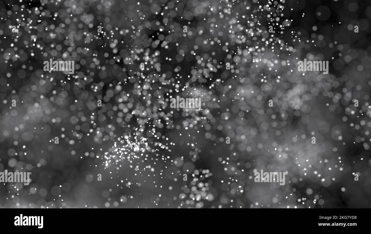 3D rendering of cluster of white particles flitting about on black ...