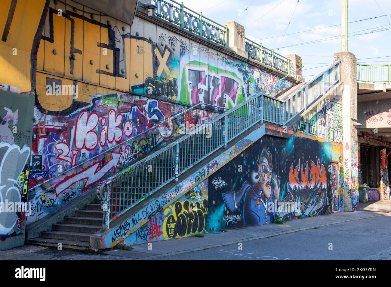 Street art and graffiti on the walls by the Danube Canal in Vienna, Austria Europe EU Stock ...