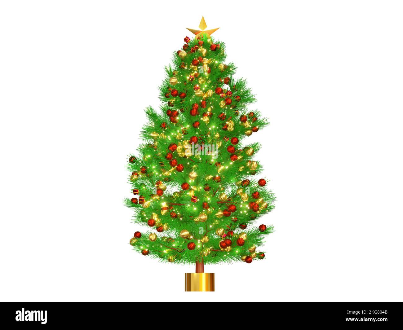 3D rendering Christmas tree or pine tree with Round Christmas Ornament ...