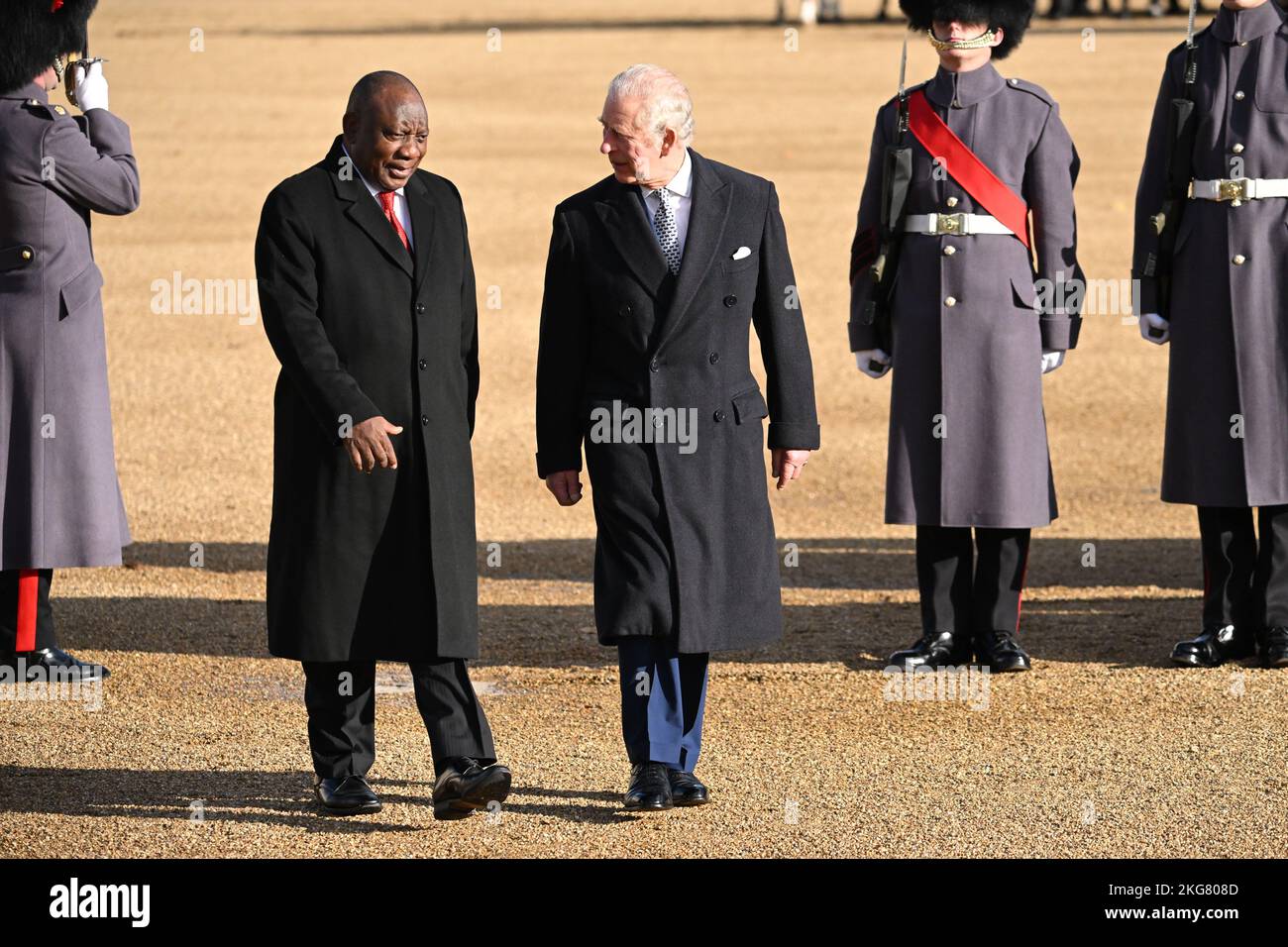 President Cyril Ramaphosa of South Africa, walks with King Charles III ...