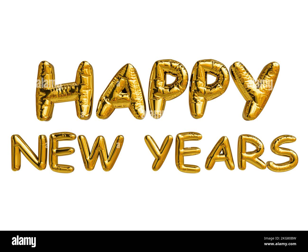 Happy New Year gold text , golden foil balloons typography, 3d ...