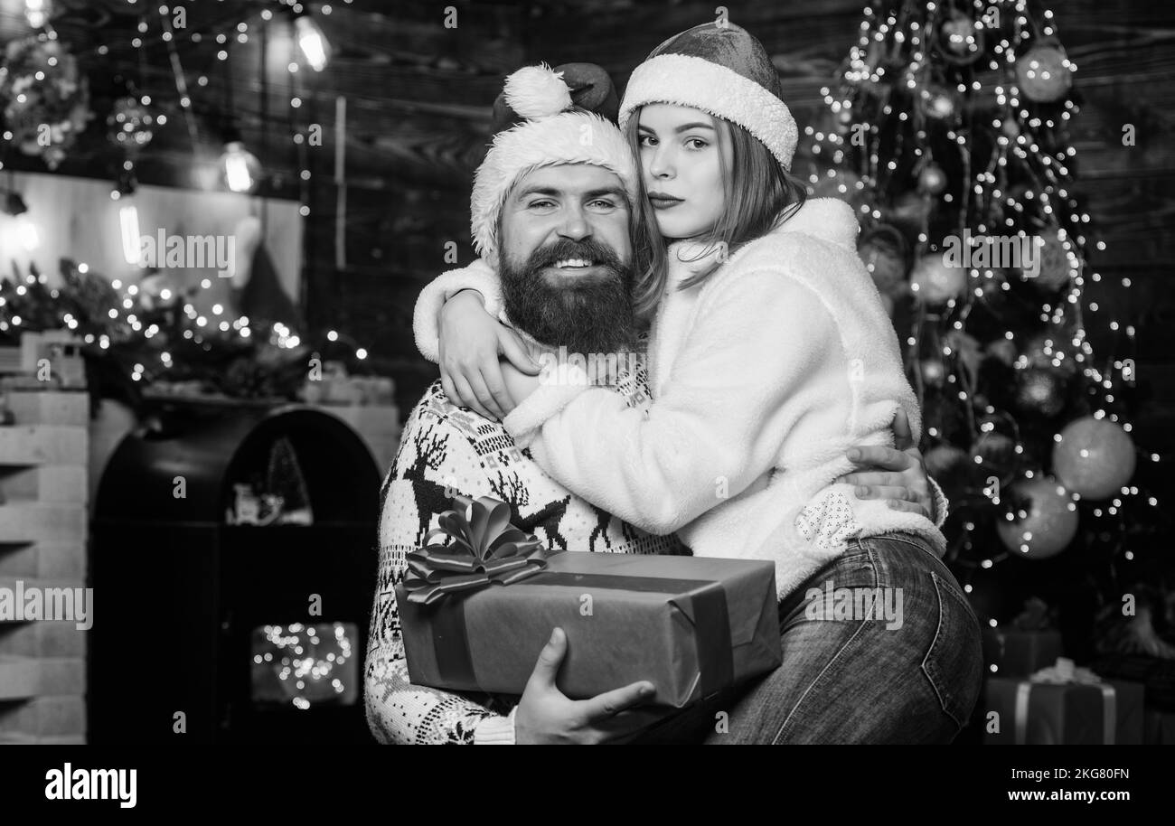 Opening Christmas present. winter holidays. Seasonal shopping sales ...