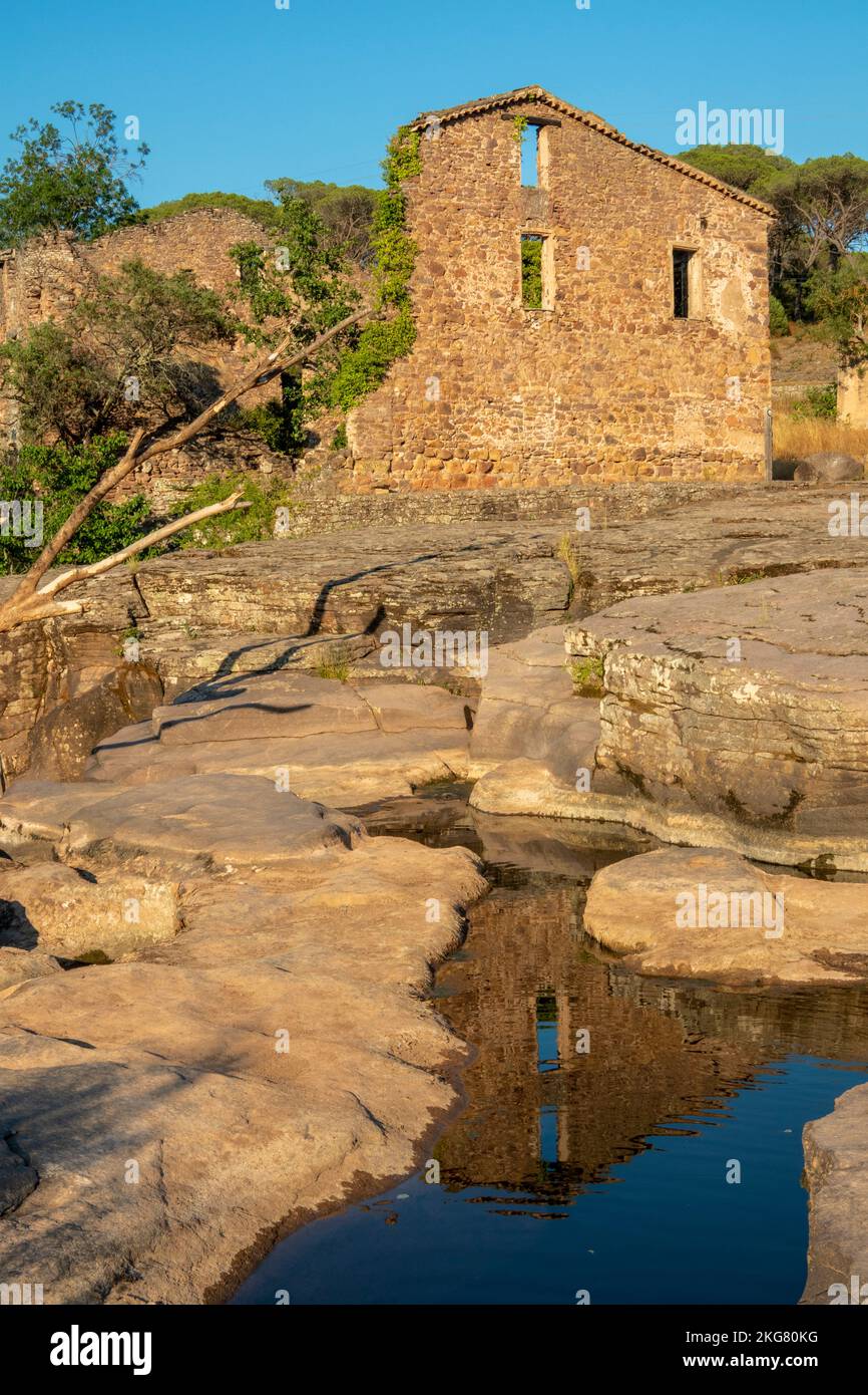 Aille river,iron red bridge and ruined sawmill, in "plaine des Maures ...