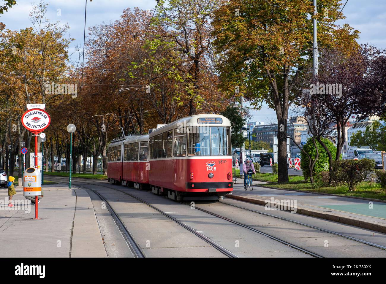 Trams going towards Schwedenplatz in the Inner Stadt of Vienna, Austria ...