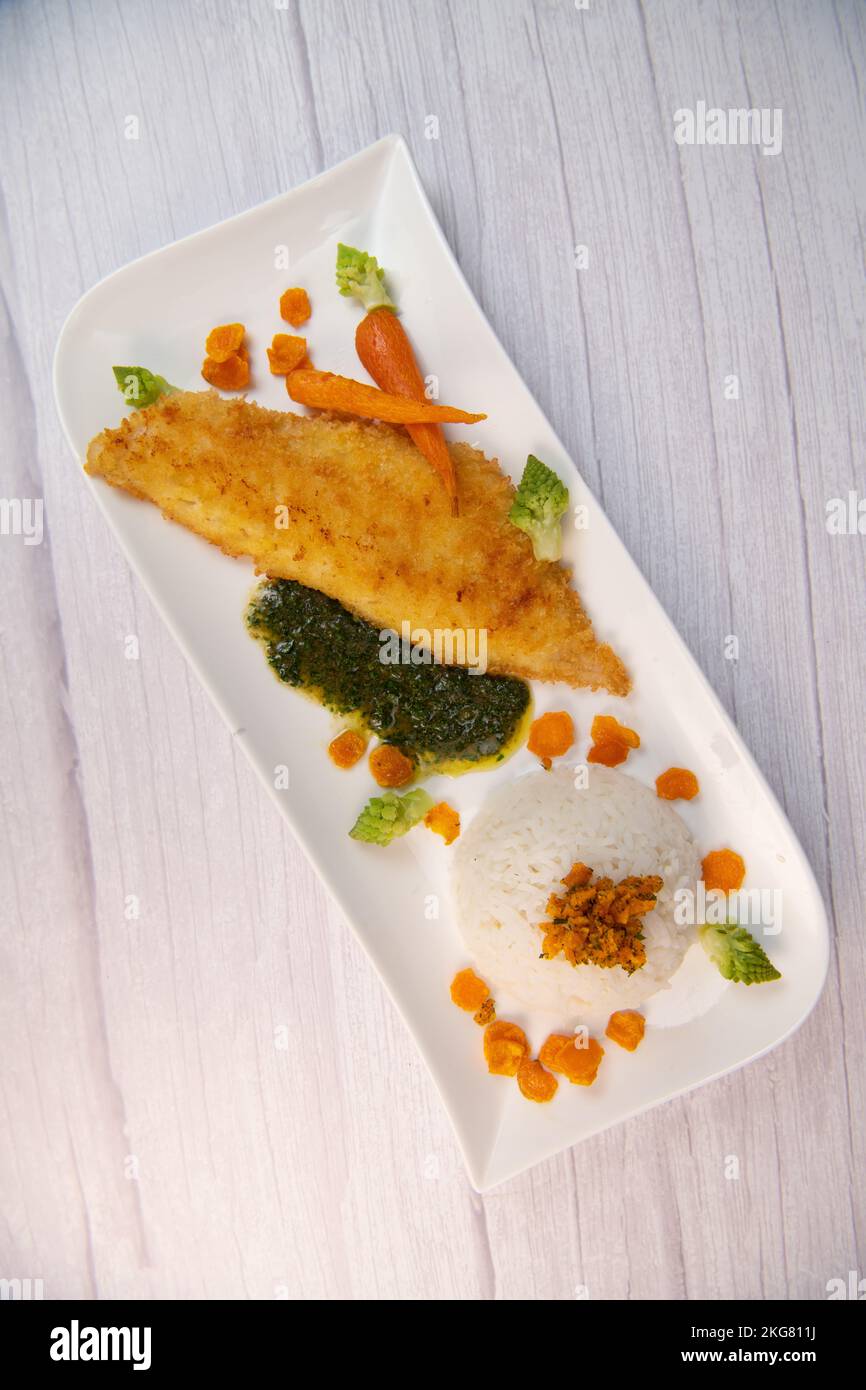 Recipe for Hake fillet breaded with panko, rice, carrot chips and ...