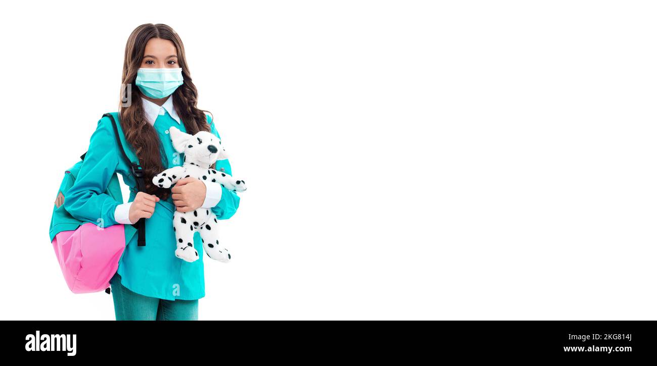 school quarantine. girl in quarantine mask. school girl in medical mask ...