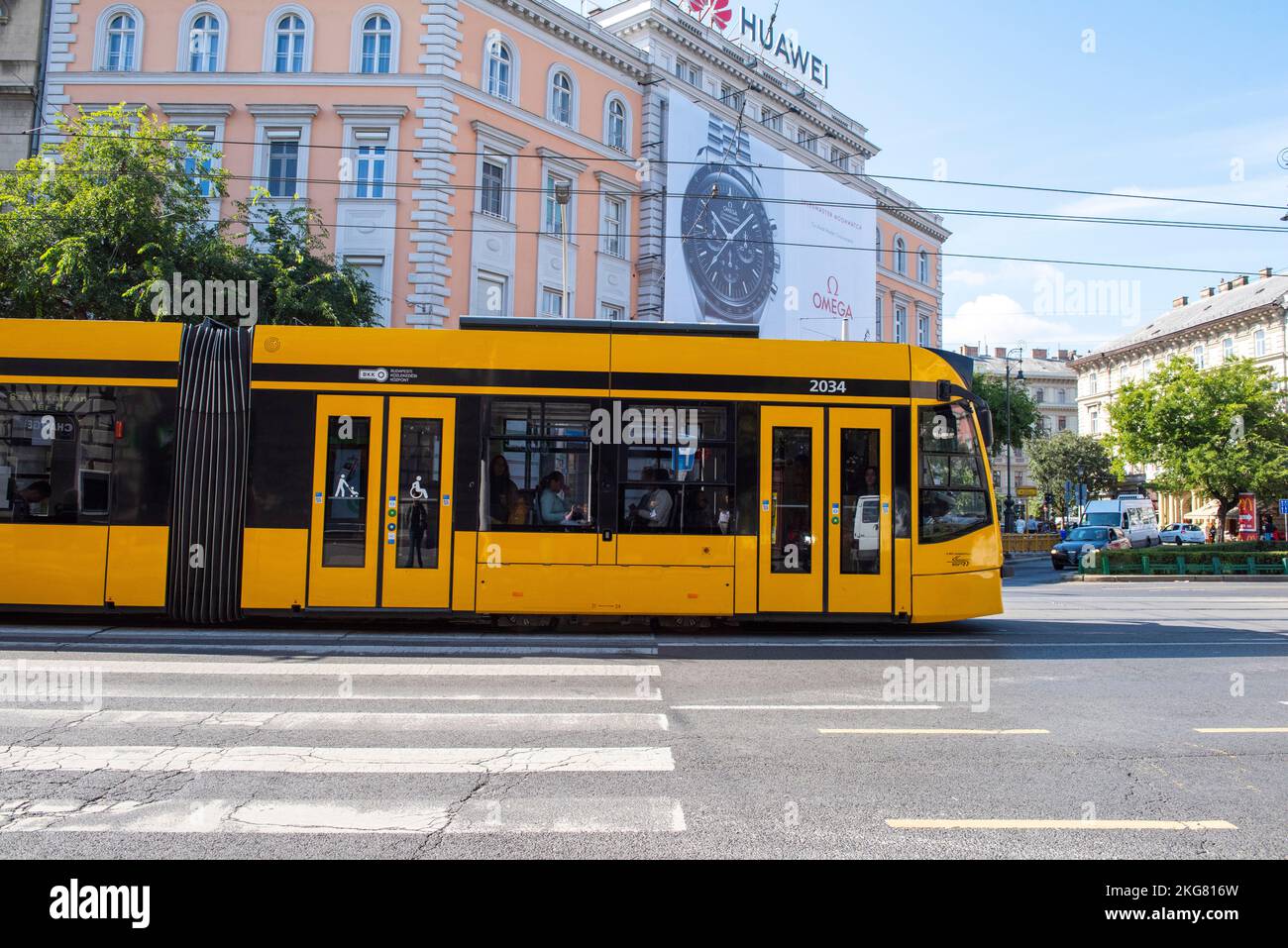 Modern yellow tram in Budapest Hungary Europe EU Stock Photo - Alamy