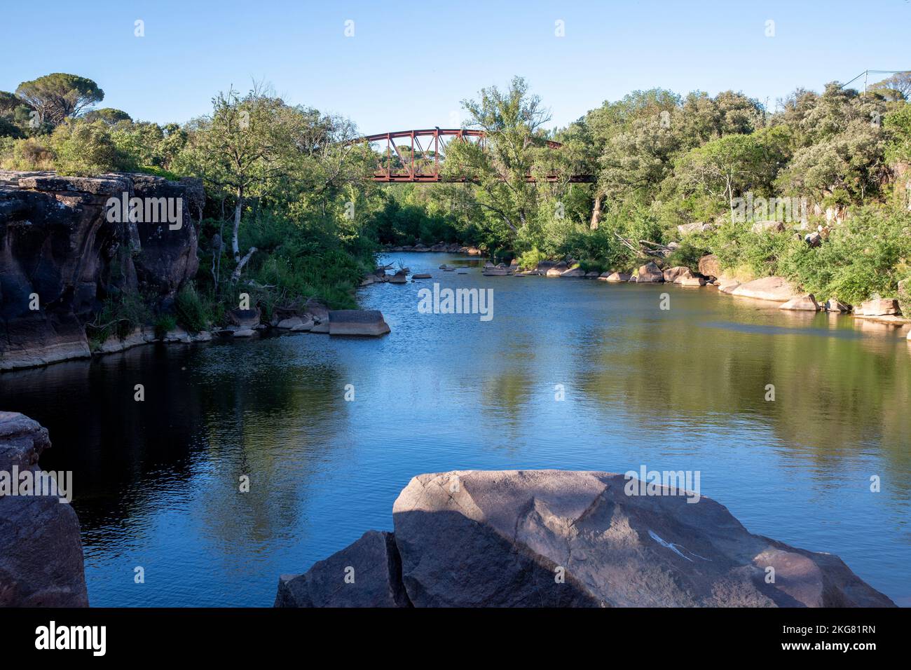 Aille river,iron red bridge and ruined sawmill, in "plaine des Maures ...