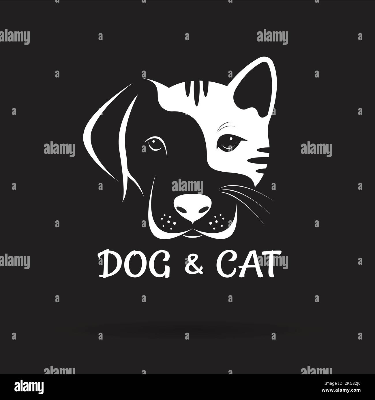 Vector of dog and cat face design on a black background. Pet. Animal ...