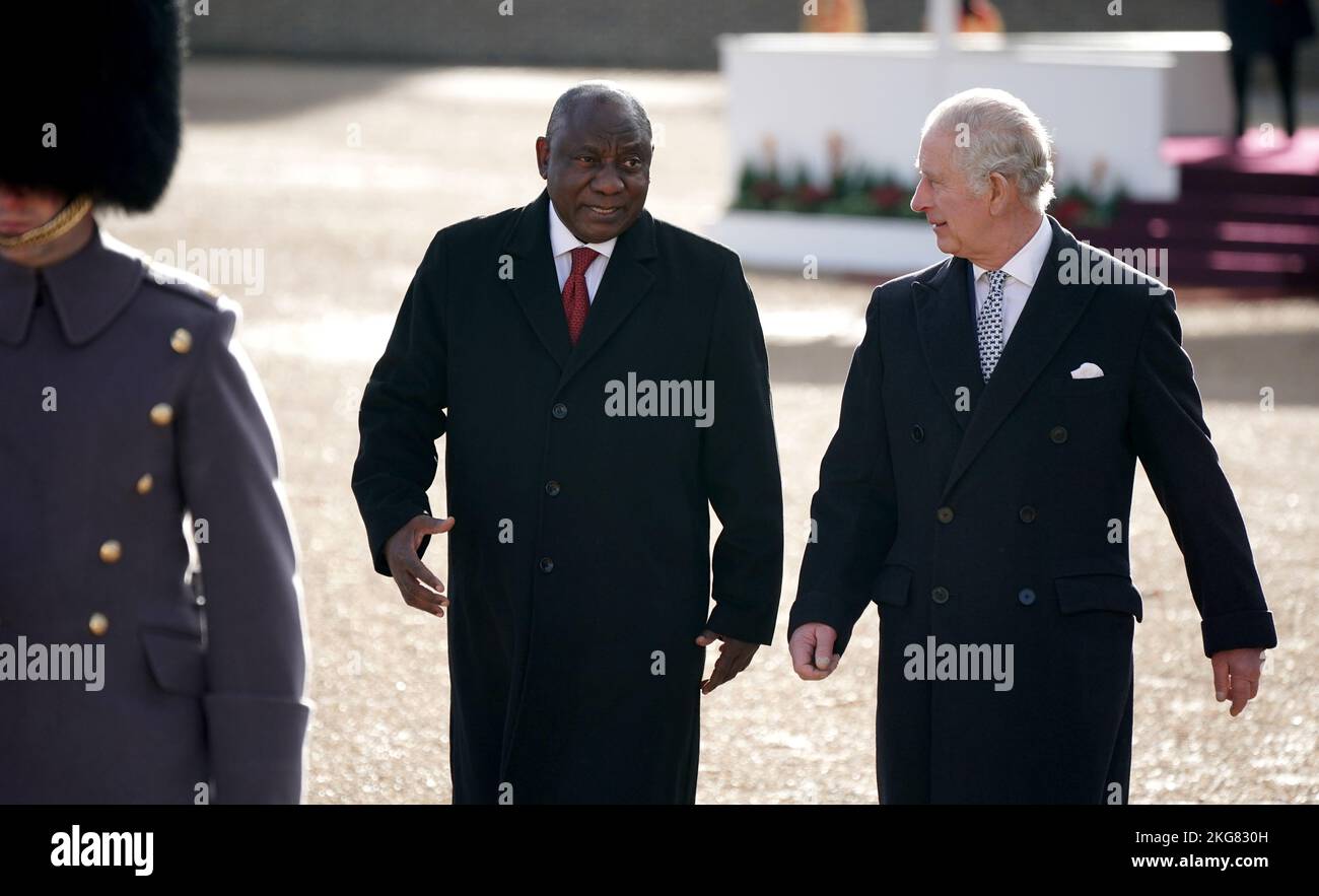 President Cyril Ramaphosa of South Africa, walks with King Charles III ...