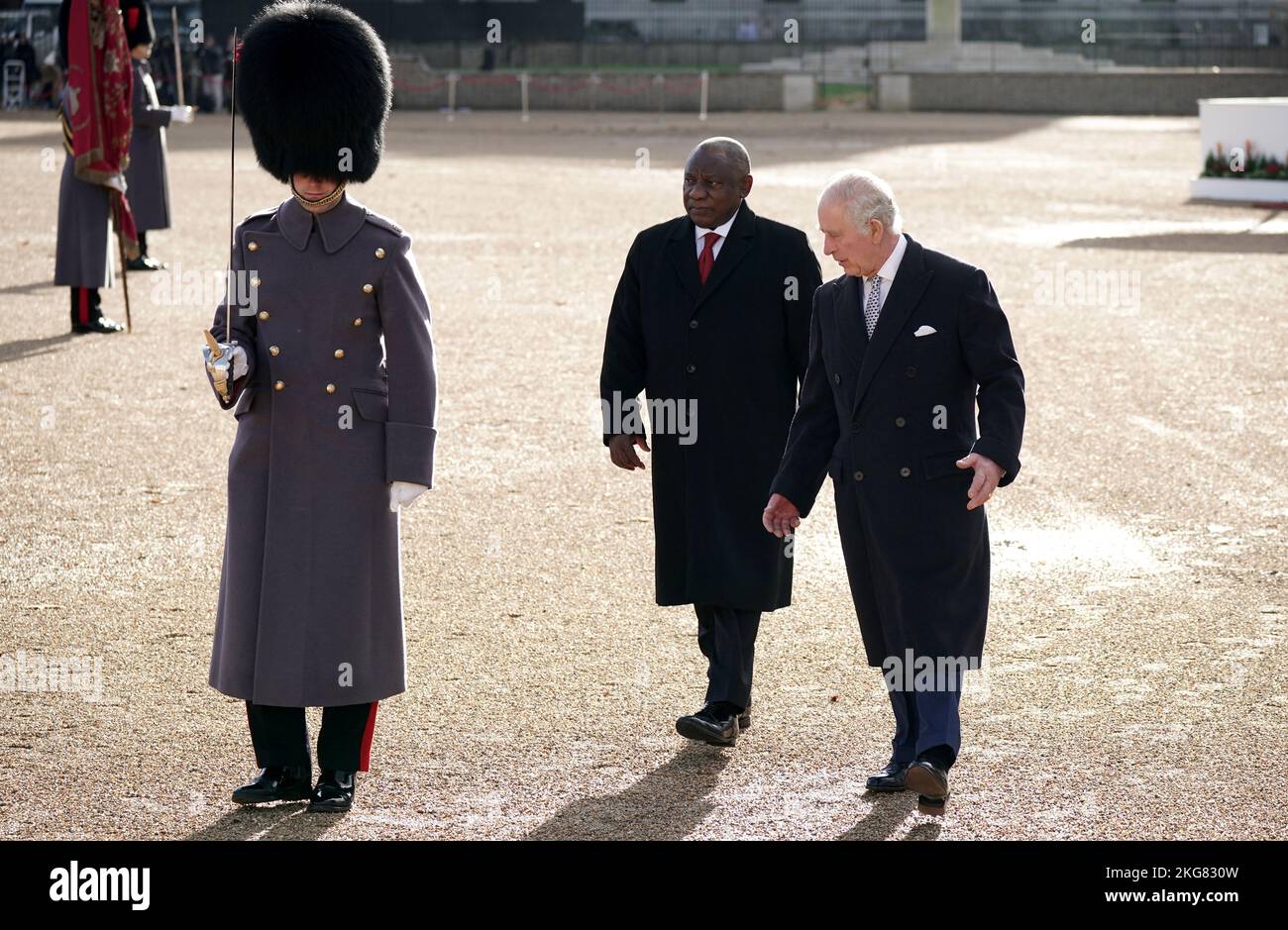 President Cyril Ramaphosa of South Africa, walks with King Charles III ...