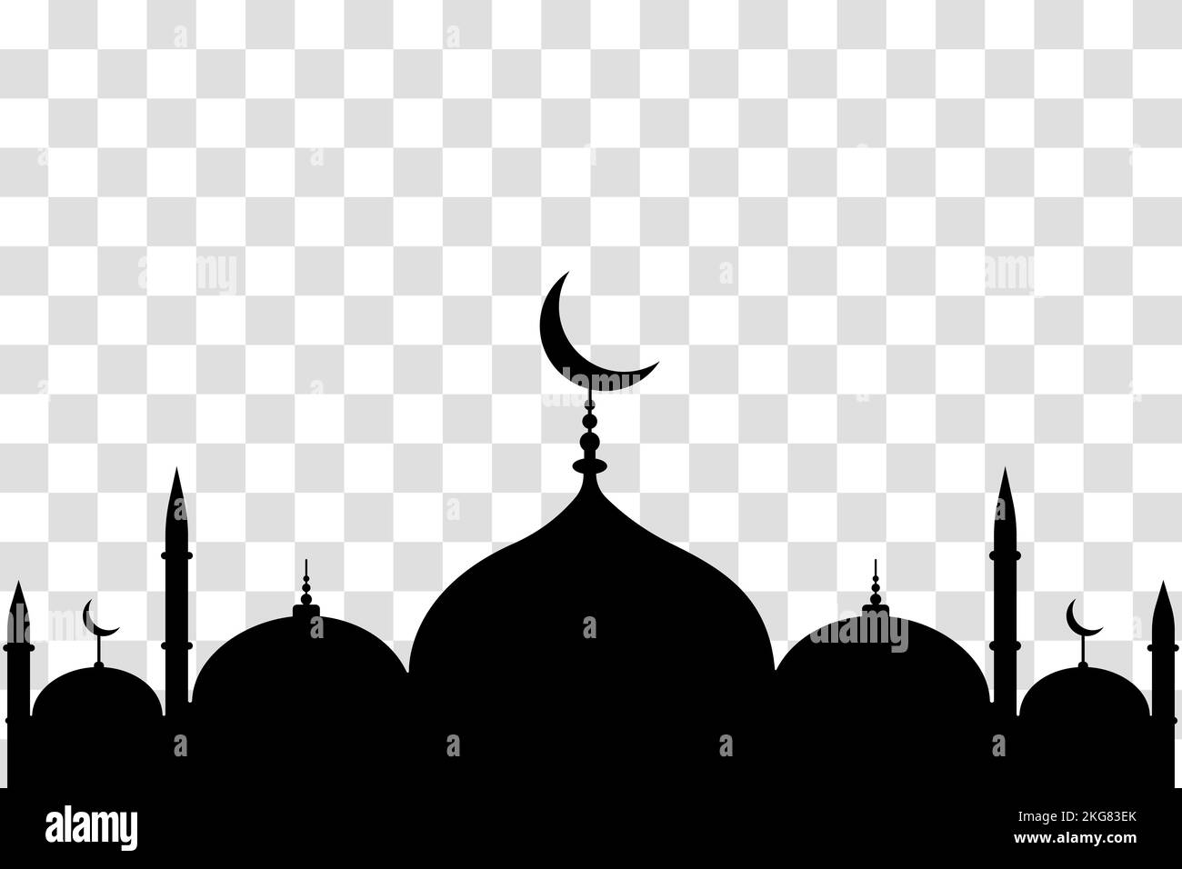 A black sketch drawing of an Islamic mosque with moon symbols in a ...