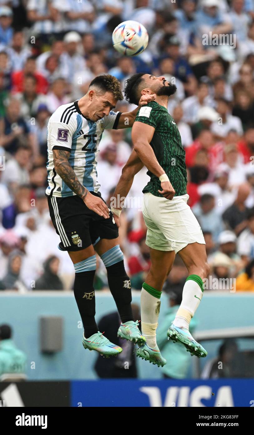Lusail, Qatar. 22nd Nov, 2022. Lisandro Martinez (L) of Argentina vies ...