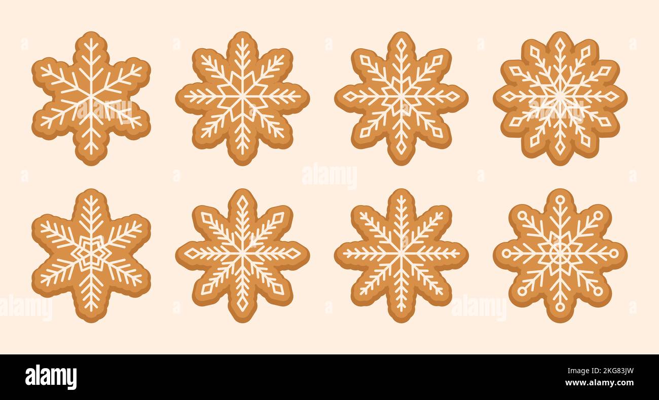 Simple gingerbread snowflake sweet cookies with sugar glazed. Christmas ...