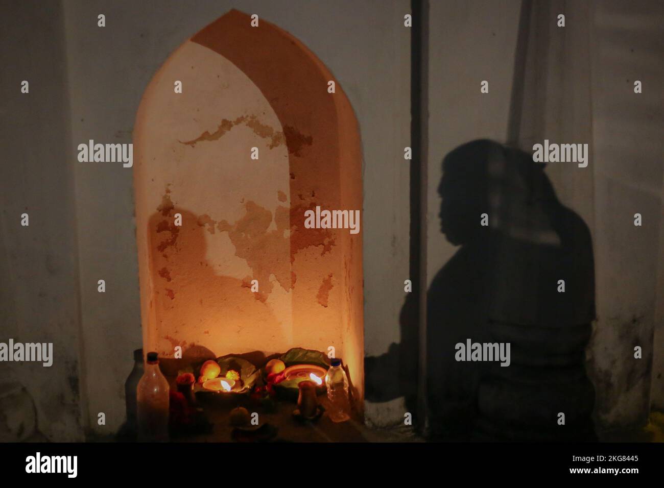 On November.21,2022 in Kathmandu, Nepal. Shadow of hindu devotee is ...