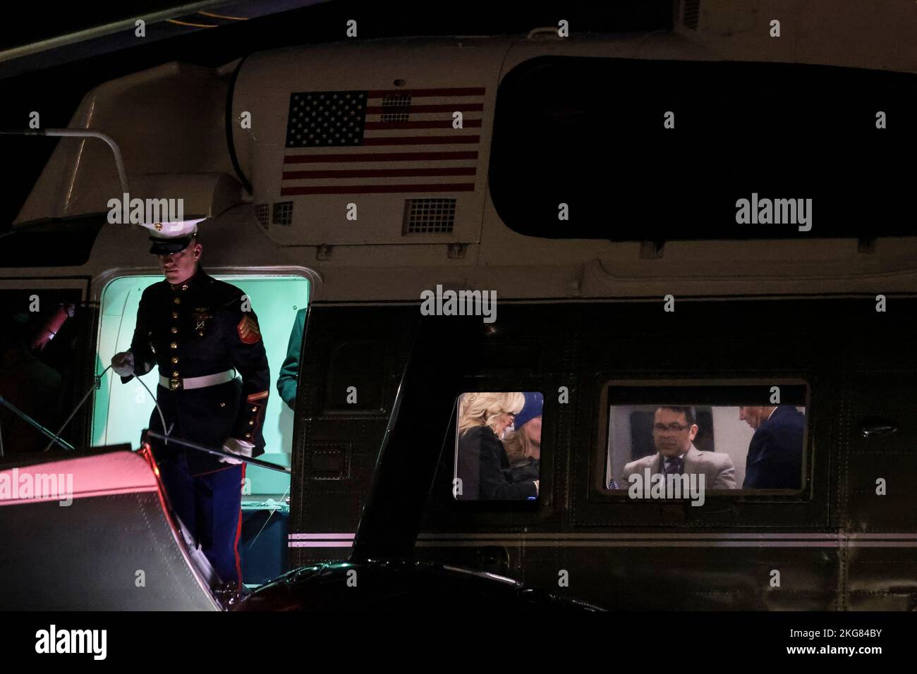 President Joe Biden and first lady are seen inside Marine One as they ...