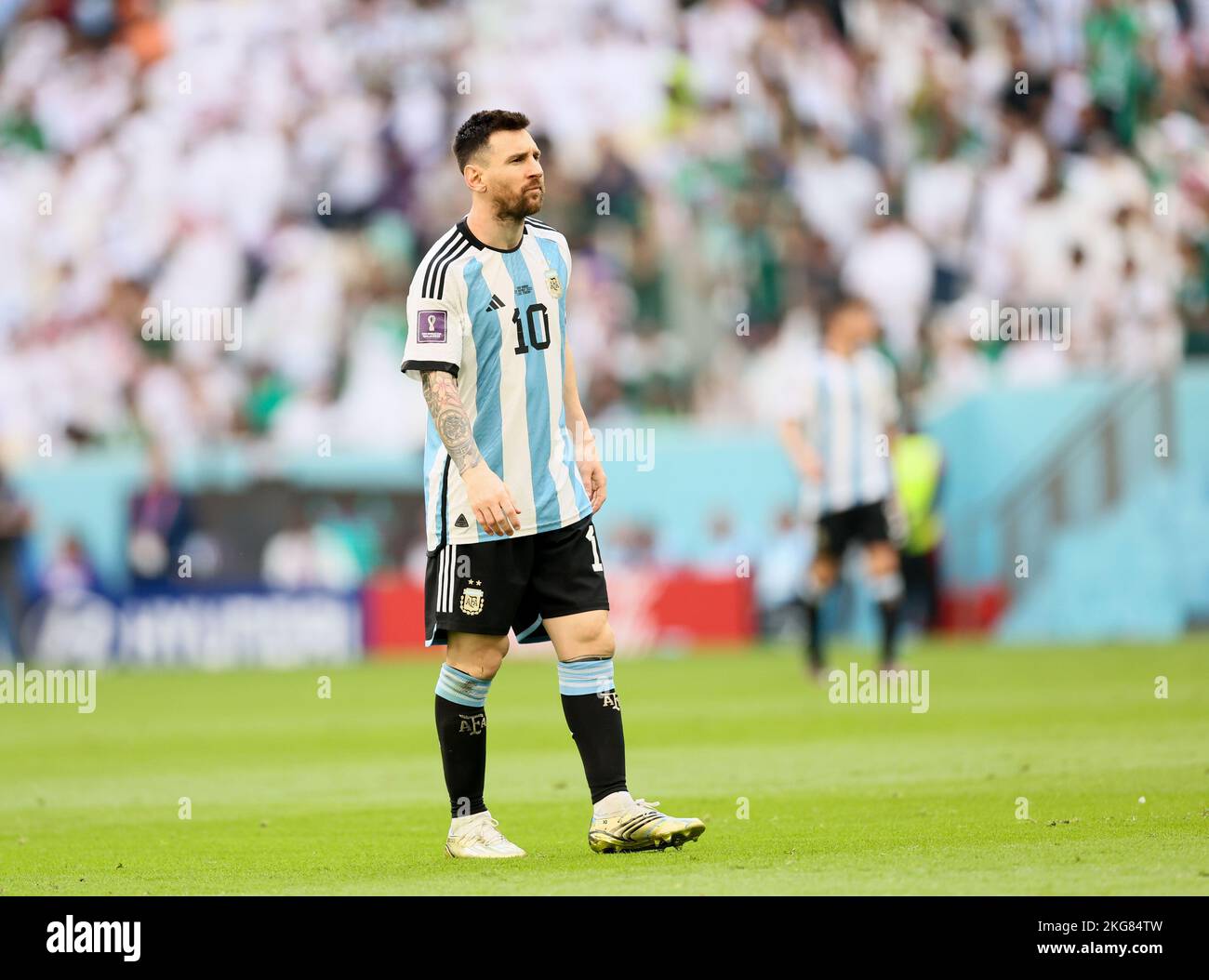 Lusail, Qatar. 22nd Nov, 2022. Lionel Messi of Argentina reacts during ...