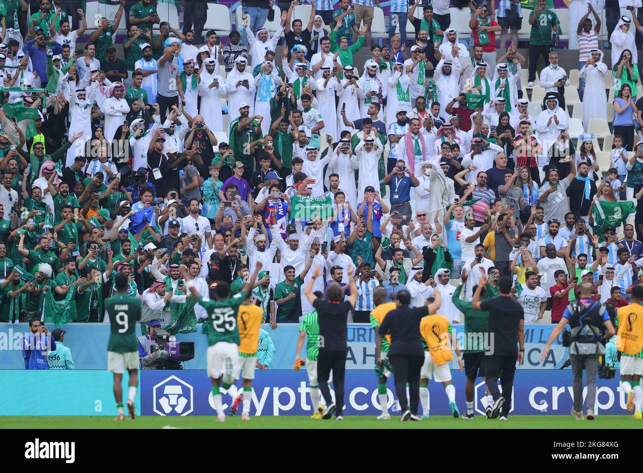 Lusail, Qatar. 22nd Nov, 2022. Saudi players celebrate with the fans ...