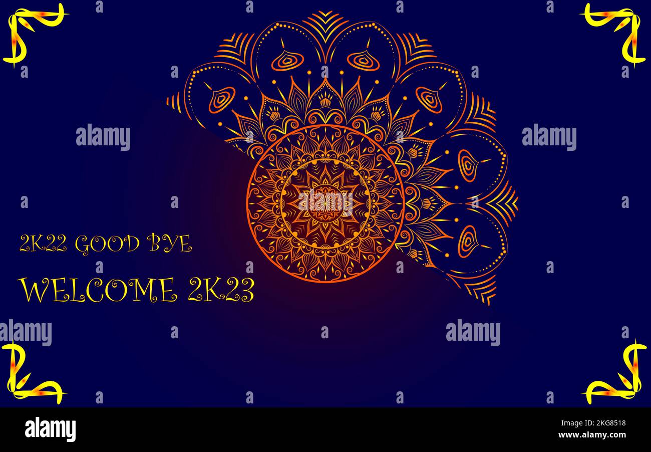 Welcome 2023 banner or poster with mandala art, happy new year 2023 ...