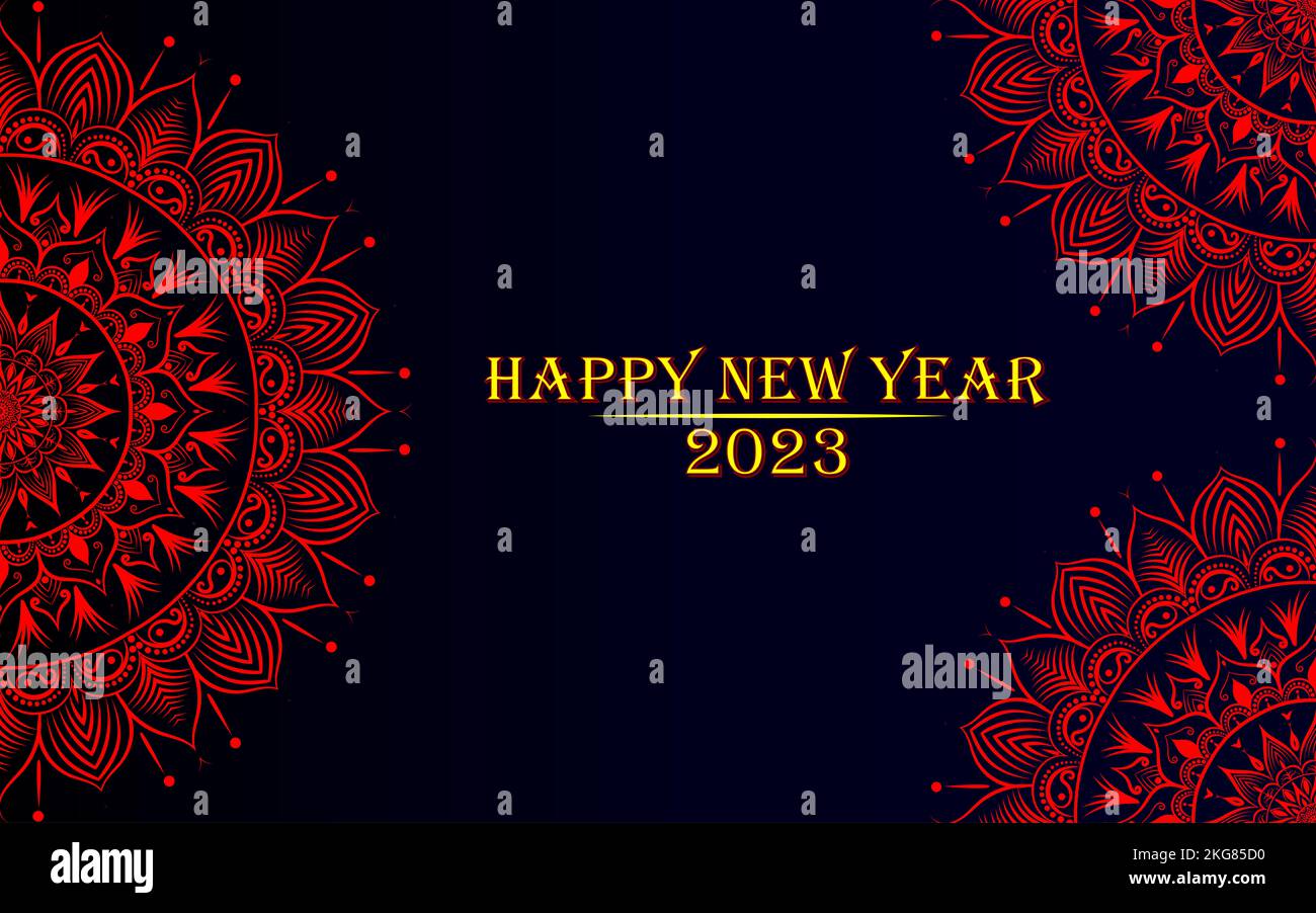 Welcome 2023 banner or poster with mandala art, happy new year 2023 ...