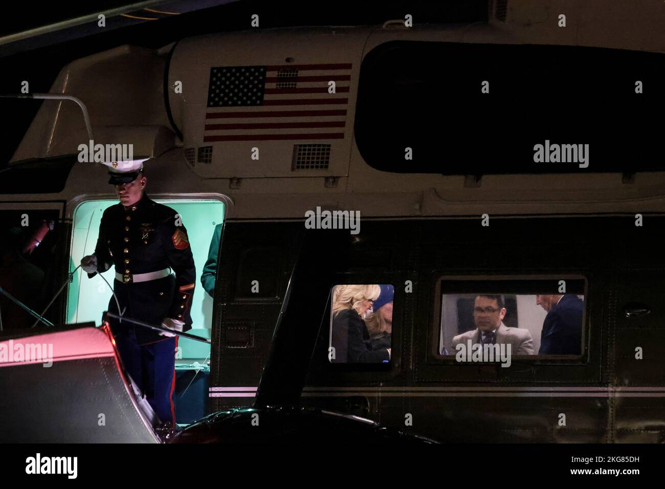 President Joe Biden and first lady are seen inside Marine One as they ...