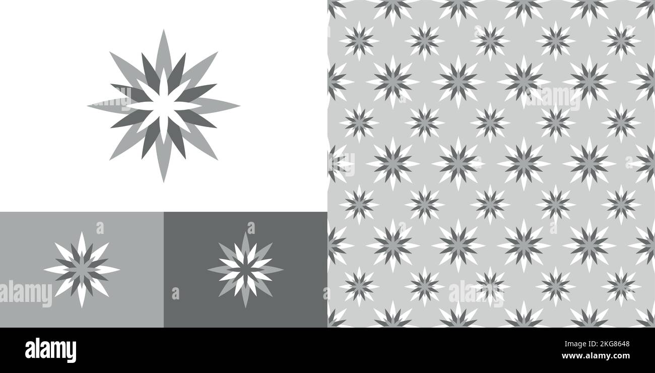 Star shaped icon and seamless brand pattern for logos and packaging ...
