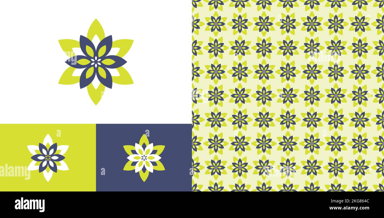 Modern flower icon graphic and repeat texture pattern. For logo designs ...