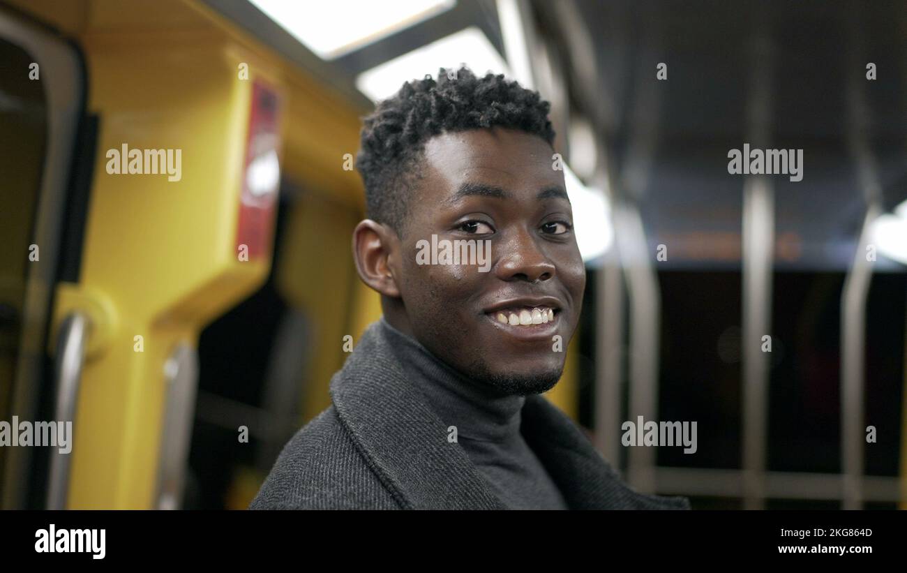 Portrait black man standing at metro subway commuting Stock Photo - Alamy