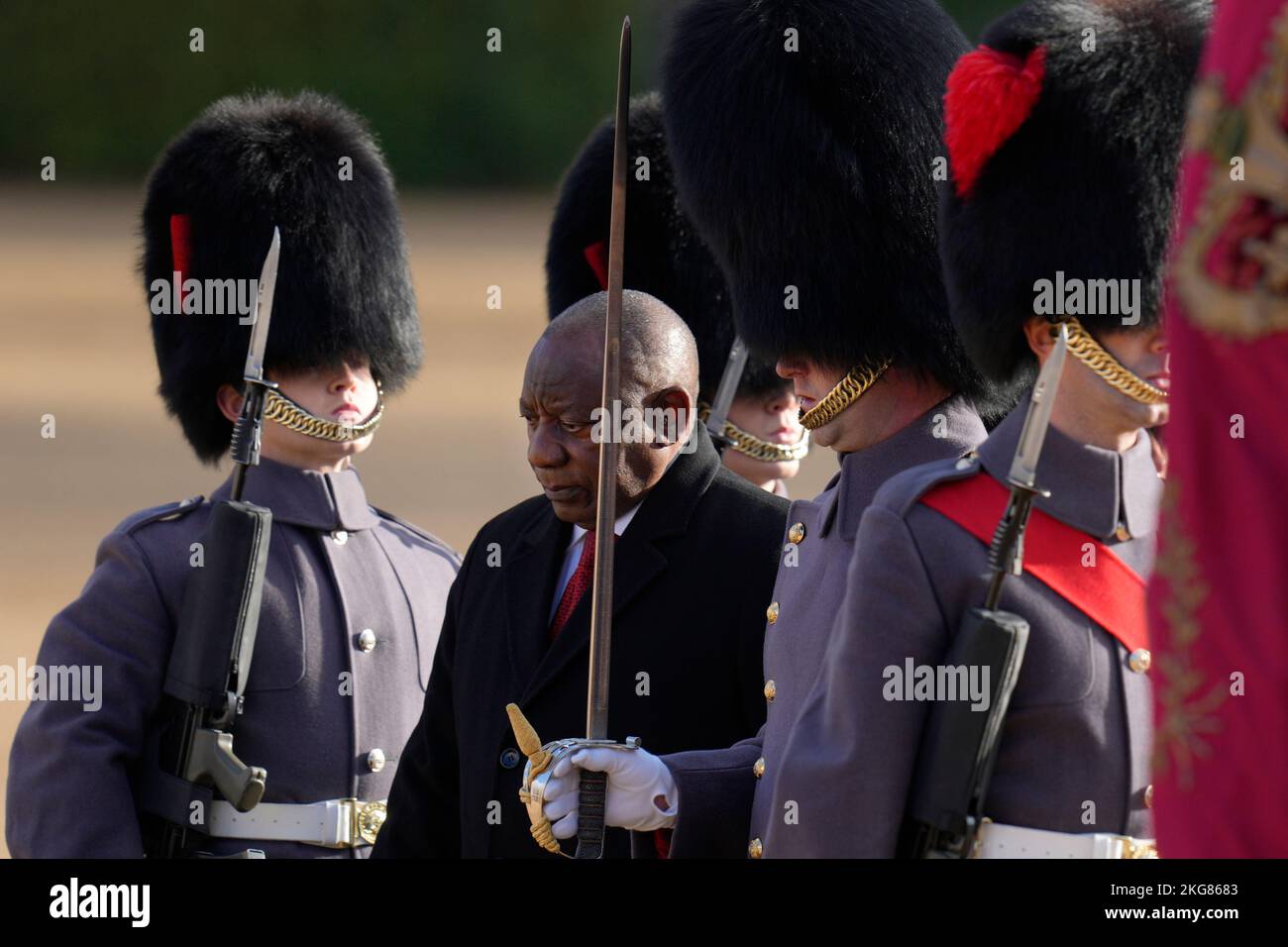 President Cyril Ramaphosa of South Africa inspects a Guard of Honour ...
