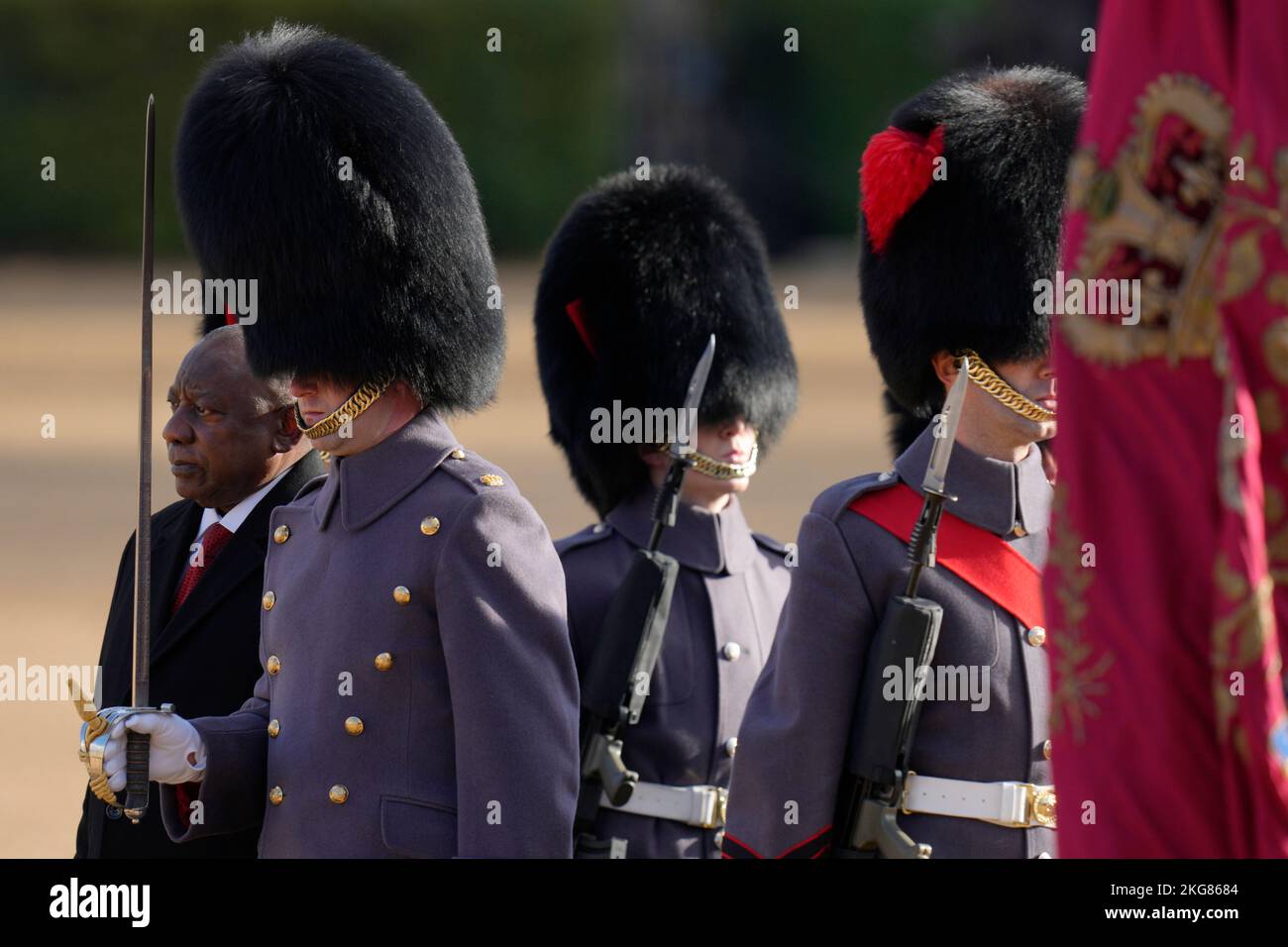 President Cyril Ramaphosa of South Africa inspects a Guard of Honour ...