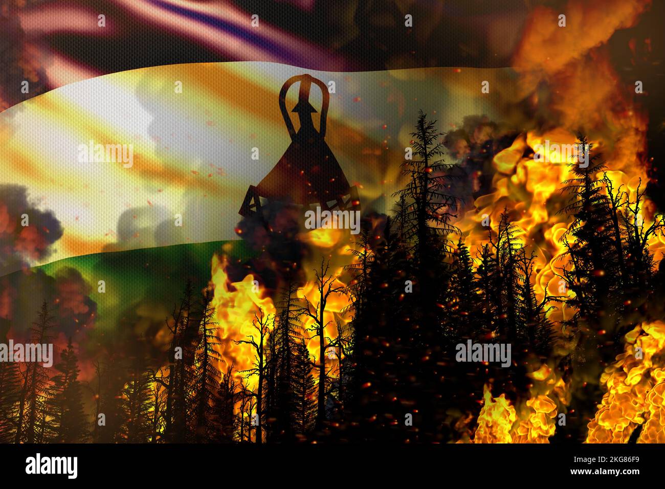 Big forest fire fight concept, natural disaster - flaming fire in the ...