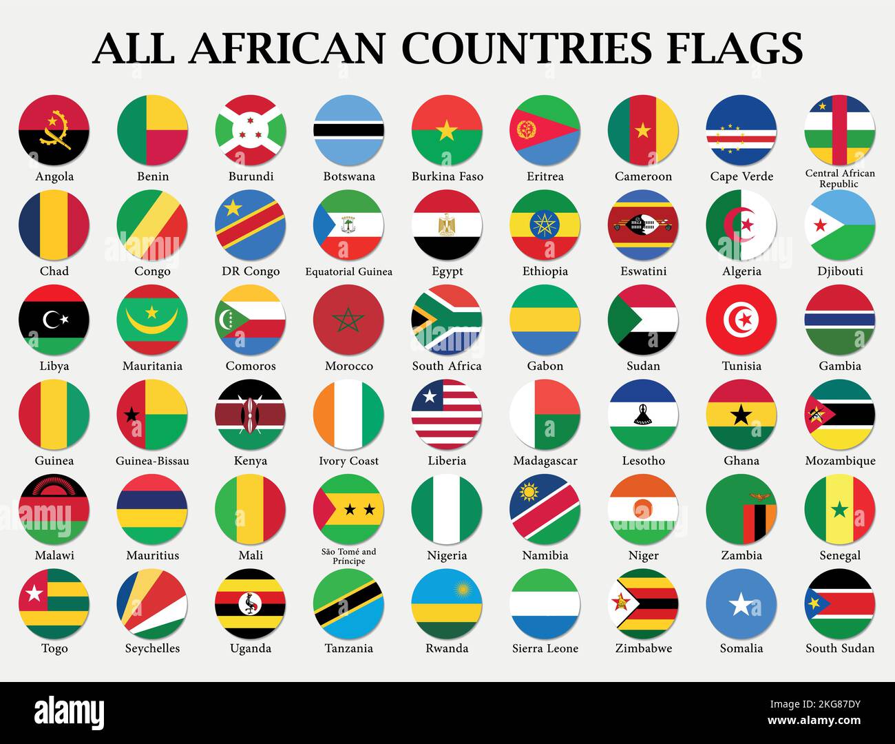 A Vector Illustration Of Set Of 54 African Countries Flag Icons On