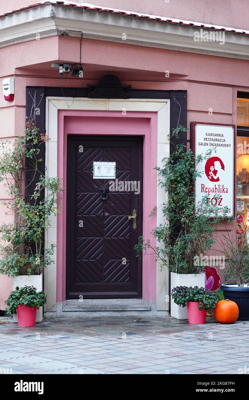 A vertical shot of the Republika Roz restaurant in Poznan Stock Photo ...