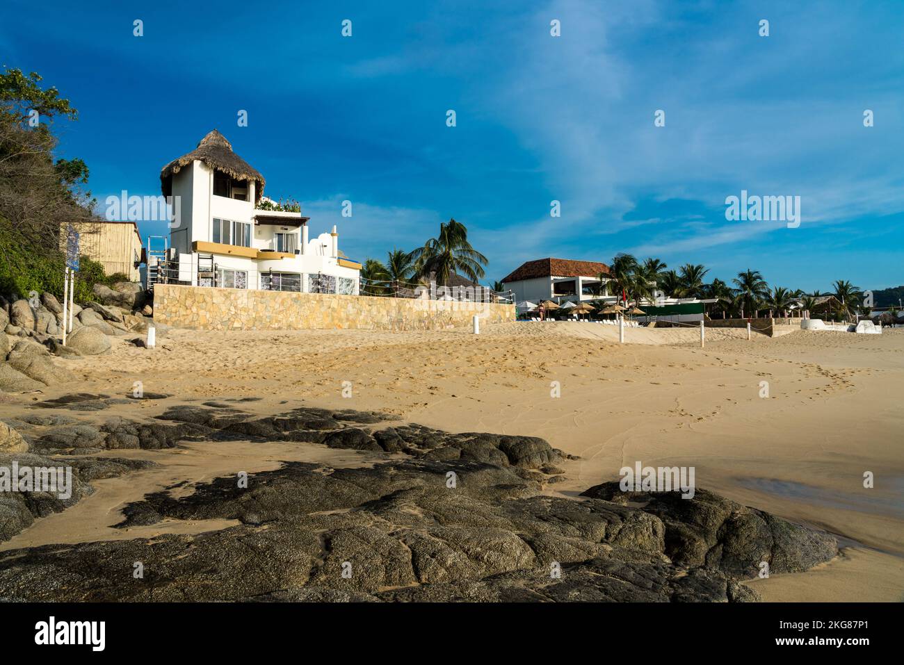 Resorts on Chahue Beach in the Bahias of Huatulco on the Pacific Coast ...