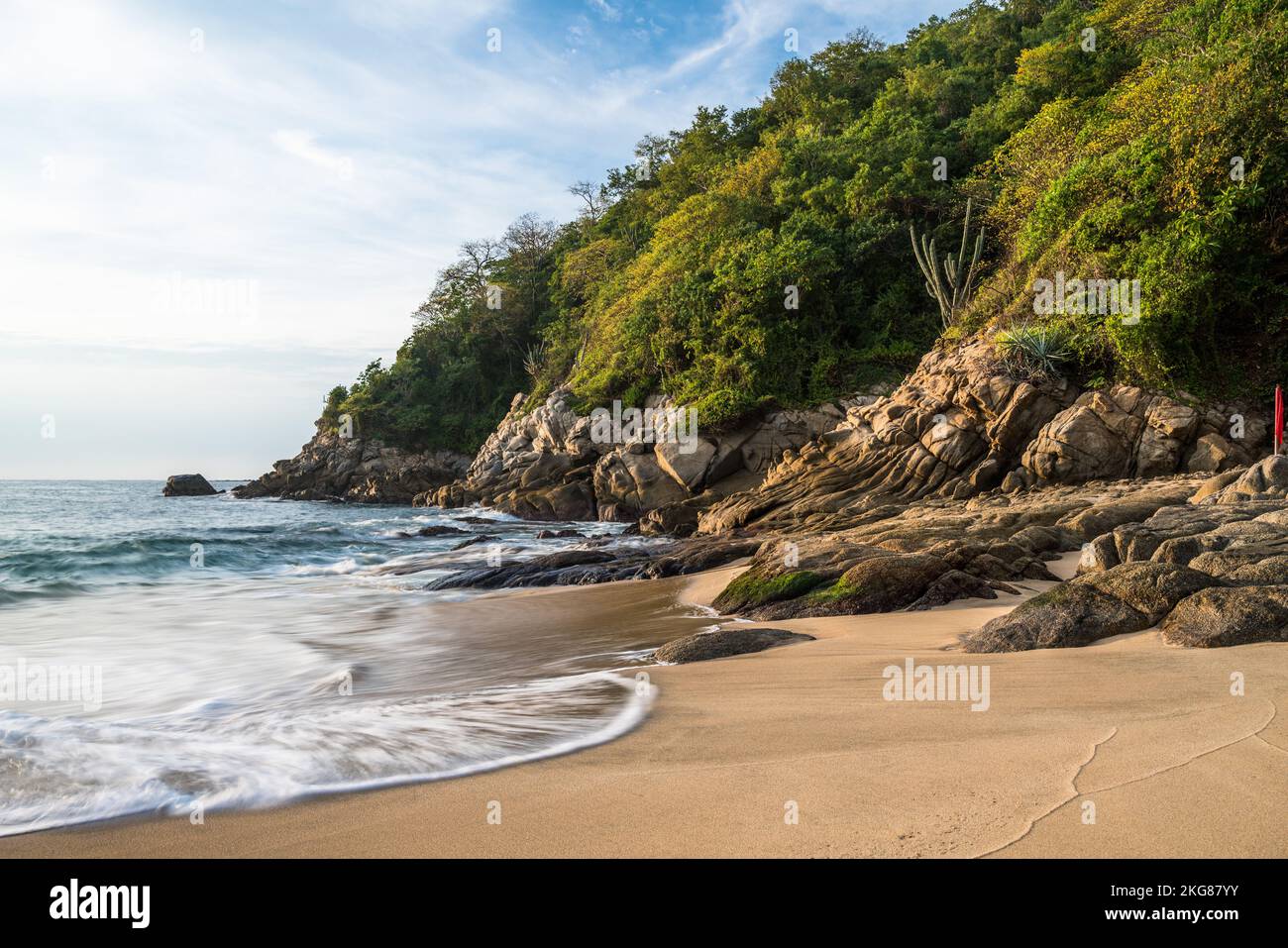 Waves coming ashore on Chahue Beach in the Bahias of Huatulco, Mexico ...