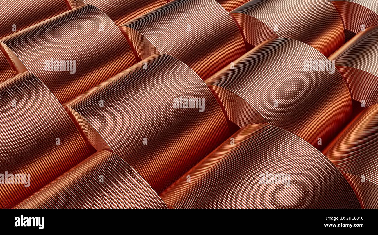 3d rendering roll of copper sheets or heap of copper tapes Stock Photo ...