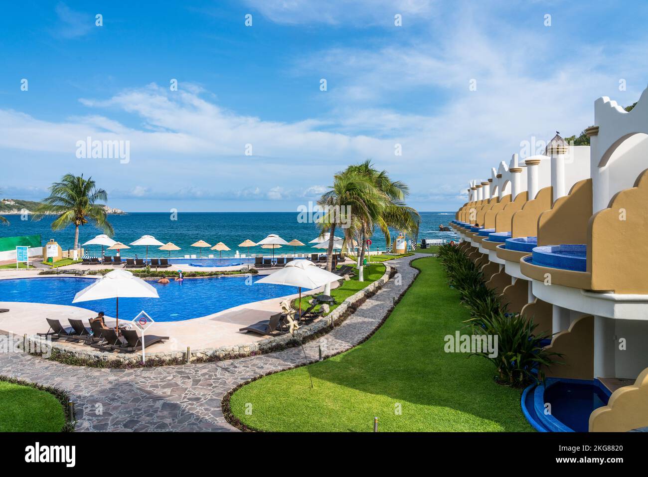 A resort hotel on Chahue Beach in the Bahias of Huatulco on the Pacific ...